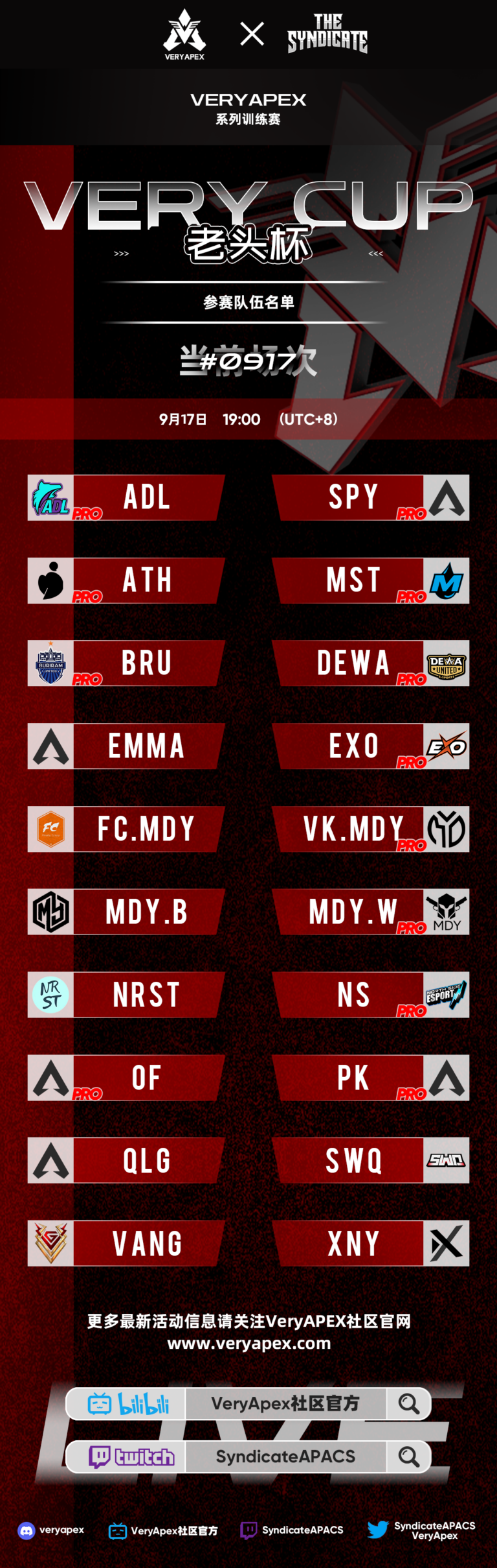 VeryCUP 老头杯 国际系列训练赛#0917 参赛名单 - VeryApex