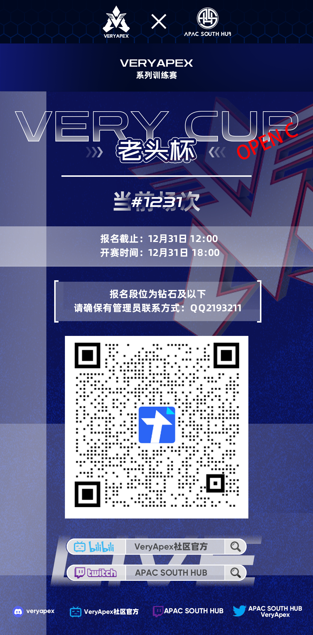 VeryCup 老头杯 Open C 公开训练赛#1231（钻石级以下，第一次参加的队伍需要扫码填表） - VeryApex