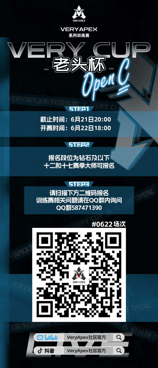 VeryCup 老头杯 Open C 公开训练赛#0622 周四周六周日只能参加一天（请上传所有成员的16、17赛季生涯数据和所有段位徽章截图）12、17赛季大师可参赛 - VeryApex