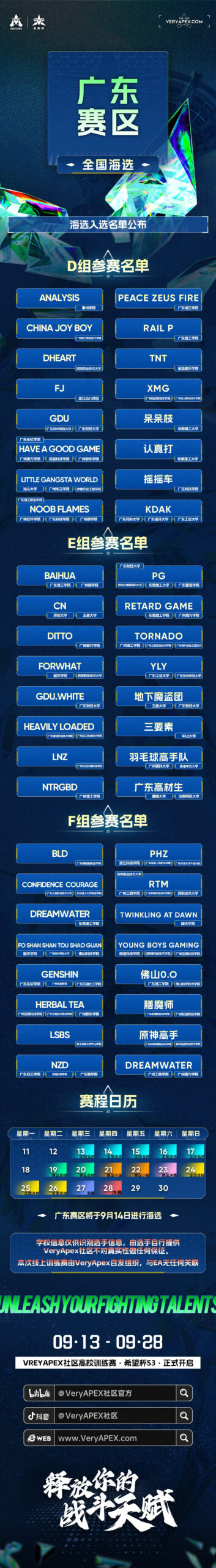 希望杯S3 9月14日广东赛区名单如图： - VeryApex