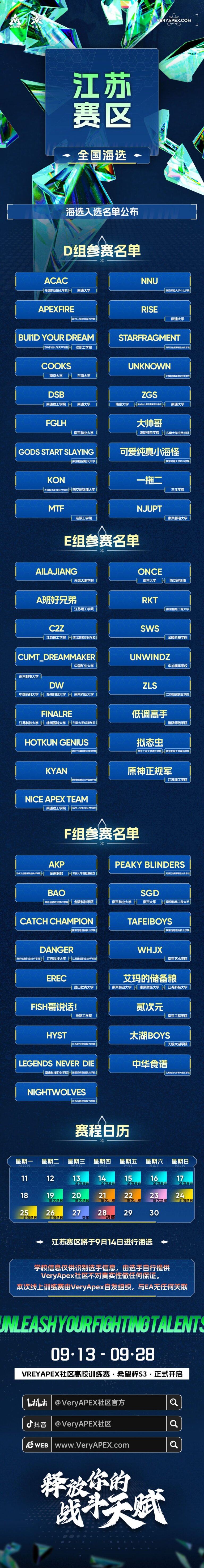 希望杯S3 9月14日江苏赛区名单如图： - VeryApex