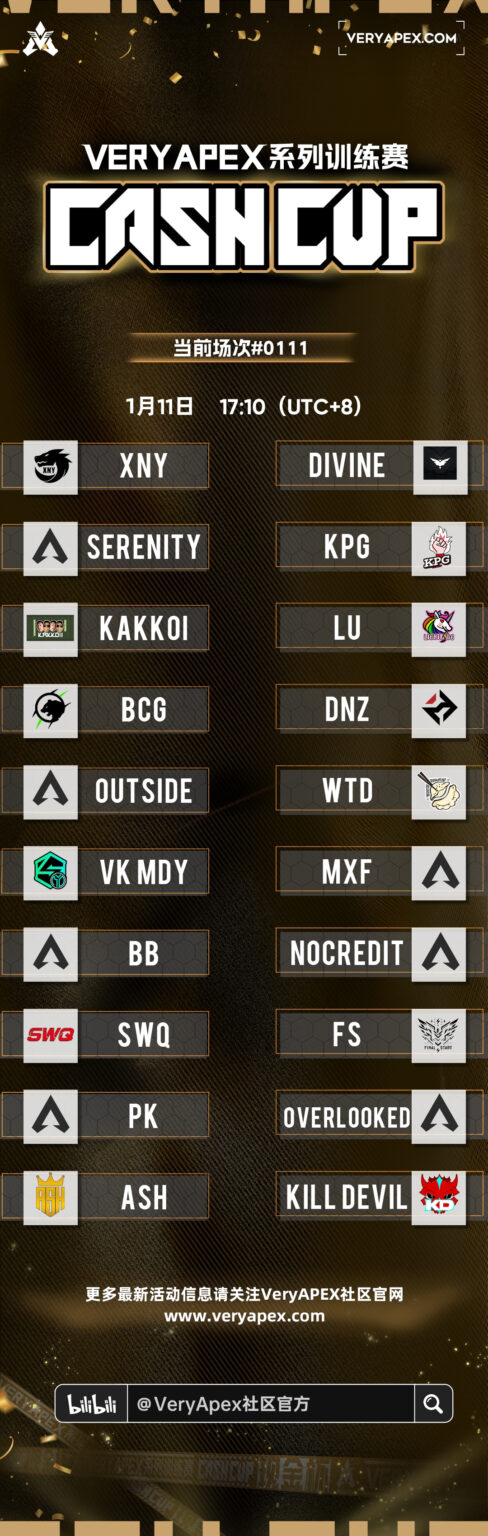 VeryPro训练赛 CashCup#0111参赛名单 - VeryApex