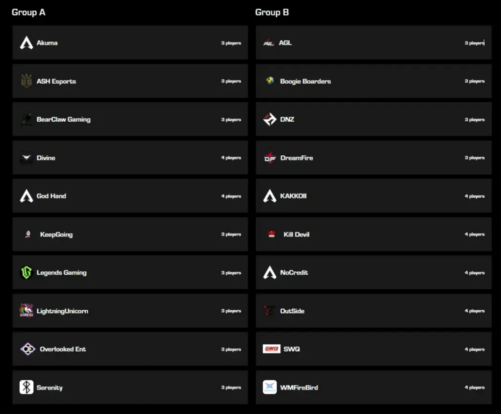 ALGS常规赛第一场 参赛名单如下 - VeryApex