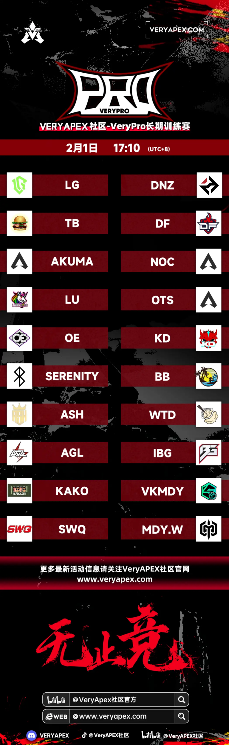 VeryApex社区- VeryPro 长期训练赛#0201 AB组参赛名单如下 - VeryApex